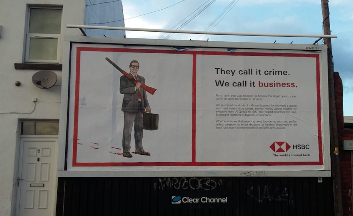 Over 250 statirical HSBC posters appear on UK billboards, bus stops and ...